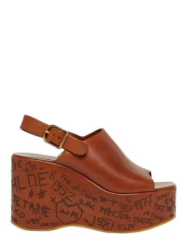 Chloé Maxime Leather Slingback Platform Sandals - Ginger Brown