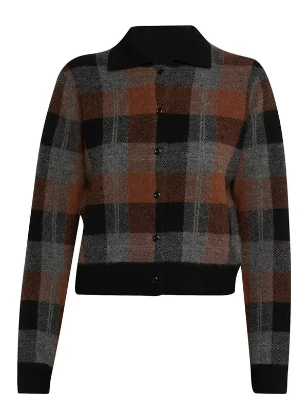 Vince Cashmere Plaid Button-front Sweater - Cacao/dark Heather
