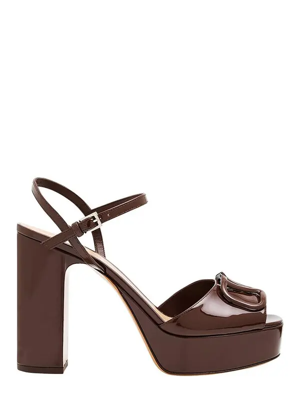 Valentino Garavani Vlogo Patent Leather Platform Sandals - Bark Brown