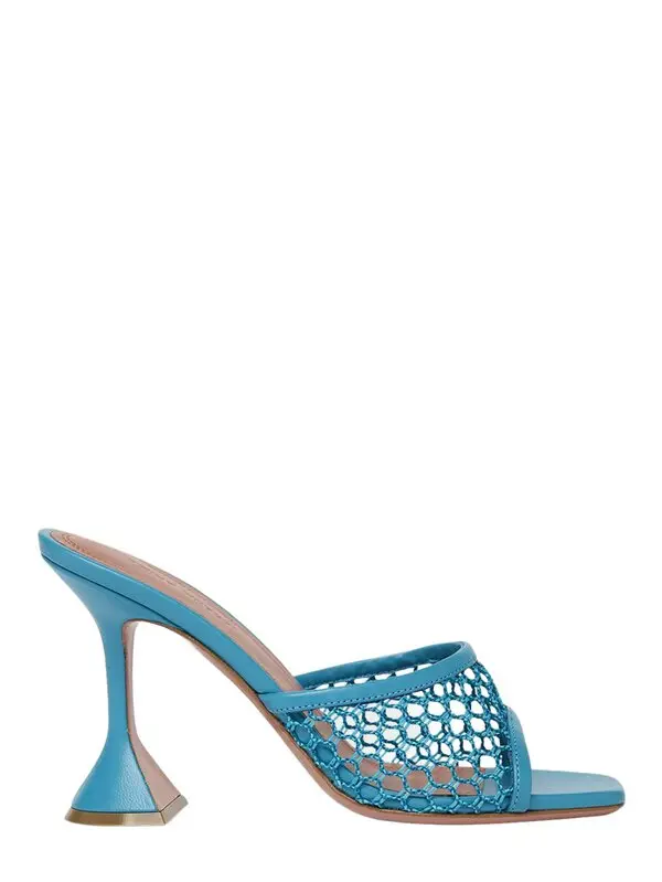 Amina Muaddi Lupita Net Leather Sandals - Turquoise
