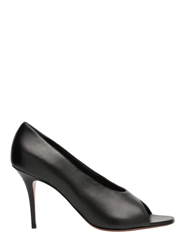 Amina Muaddi Julianne Peep-toe Leather Pumps - Black