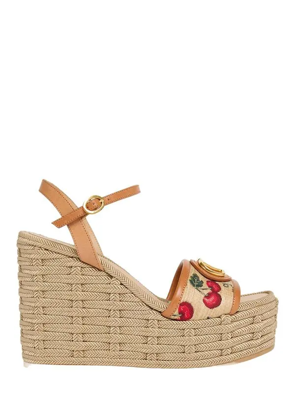 Valentino Garavani Vlogo Jacquard Raffia Wedge Espadrilles - Naturale/rosso