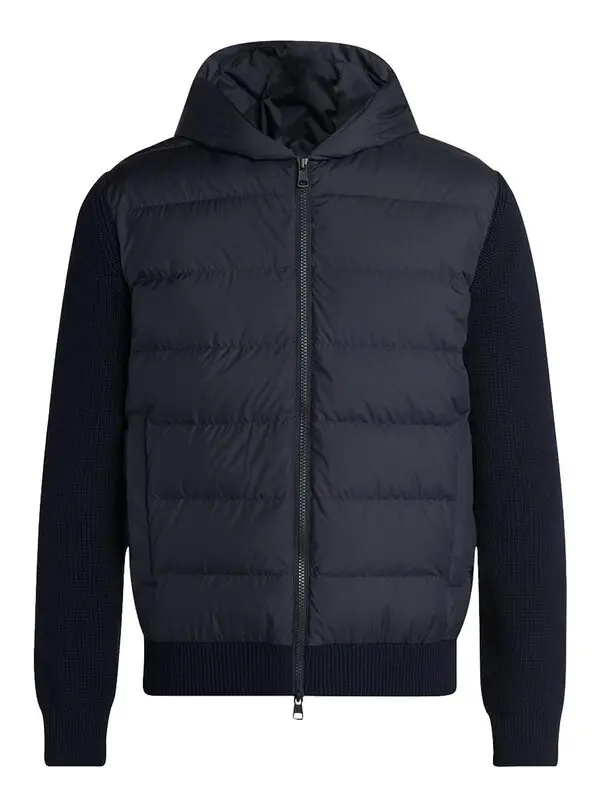 Moncler Down Quilted Wool Knit Hooded Cardigan - Navy