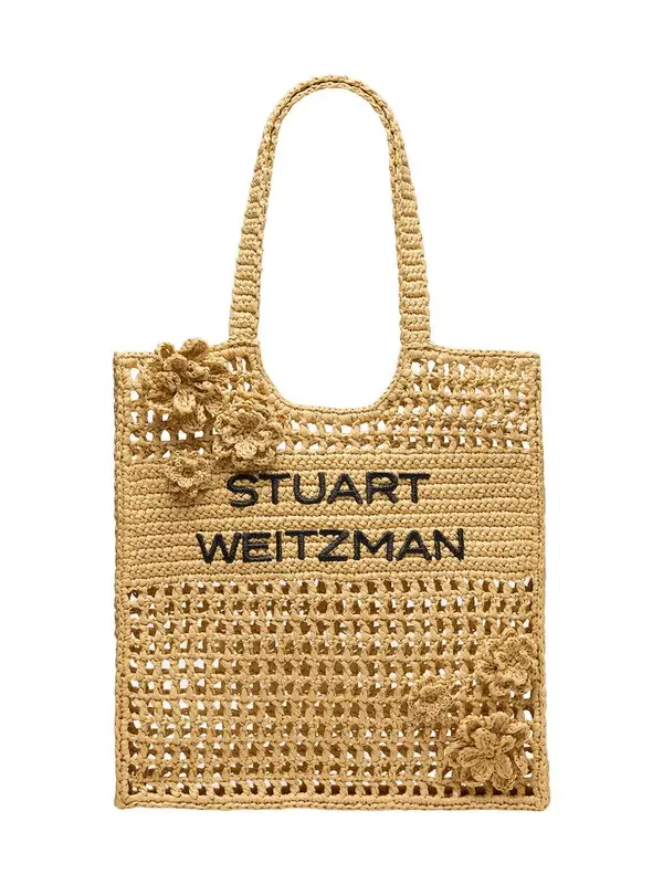 STUART WEITZMAN Magnolia Flower Raffia Tote Bag - Natural