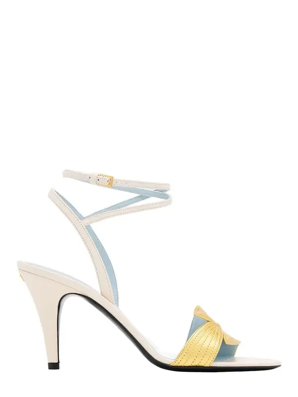 Valentino Garavani Foliage Leather Ankle-strap Sandals - Ivory/gold