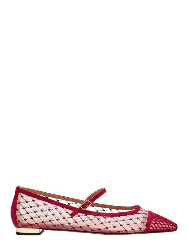 AQUAZZURA Juliette Net Mesh Mary Jane Flats - Pomegranate