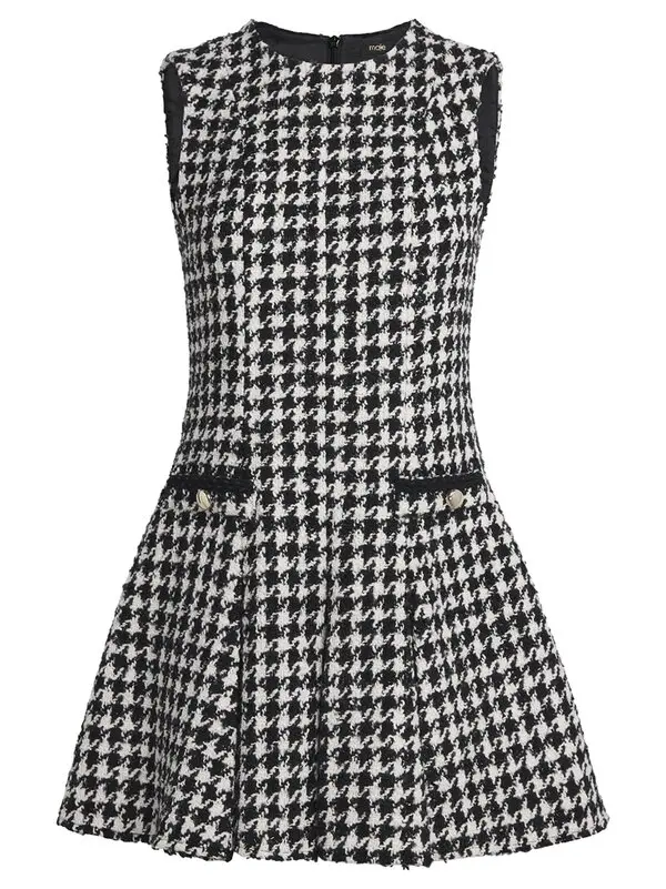 Maje Tweed Houndstooth Mini Dress - Black