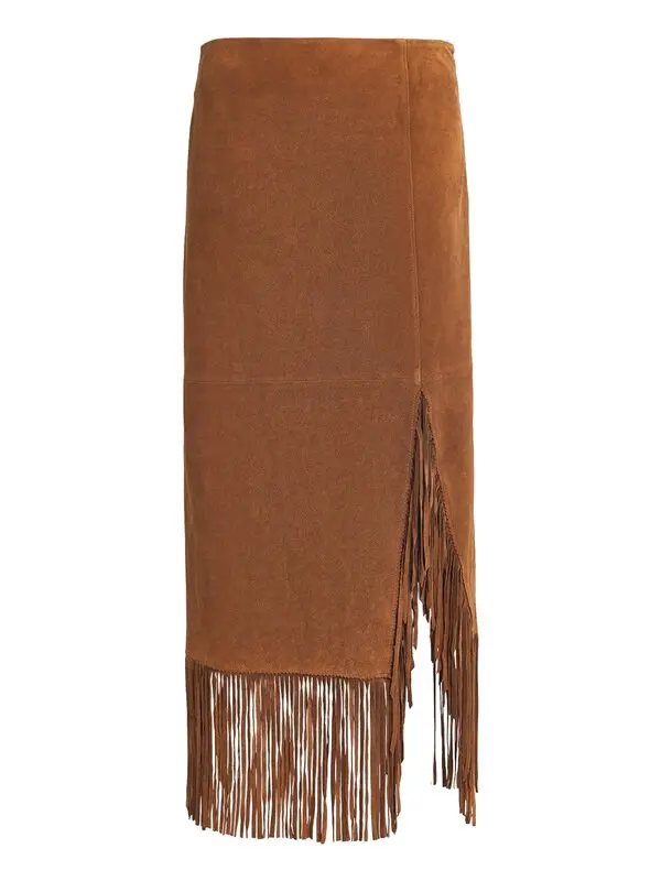 Ralph Lauren Suede Fringed Midi Skirt - Brown