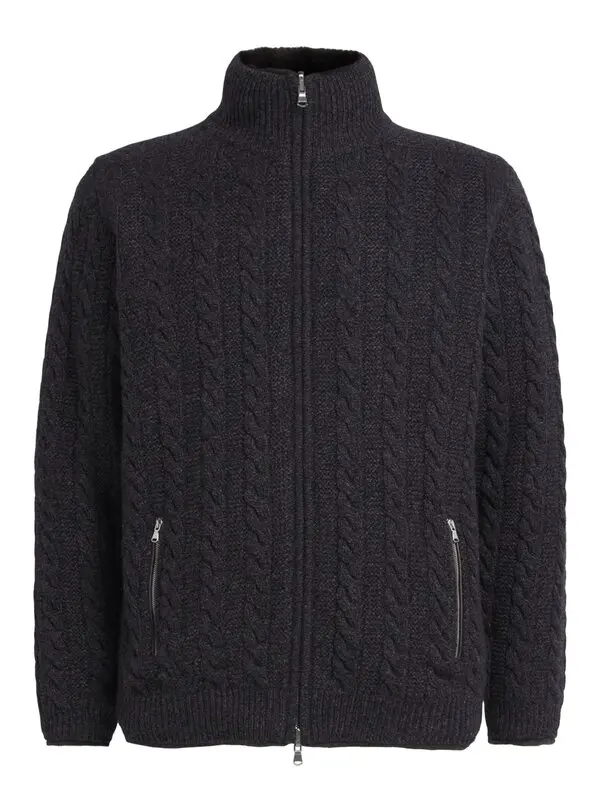 N.peal Cashmere Cable-knit Aspen Cardigan With Rex Fur Lining - Brown
