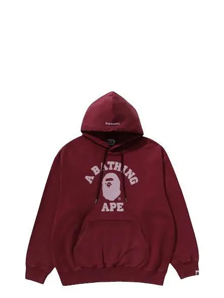 A BATHING APE Garment Dye College Pullover Hoodie - Burgundy