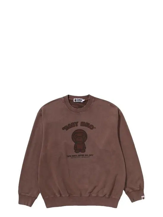 A BATHING APE Garment Dye Baby Milo Relaxed Fit Crewneck Sweatshirt - Brown