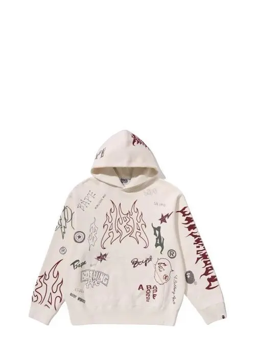A BATHING APE Allover Print Relaxed Fit Pullover Hoodie - Ivory