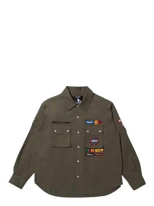A BATHING APE X Kazuki Kuraishi Patch Military Long Sleeve Shirt - Olivedrab Green