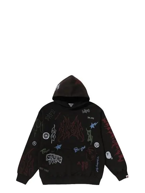 BAPE Allover Print Relaxed Fit Pullover Hoodie - Black
