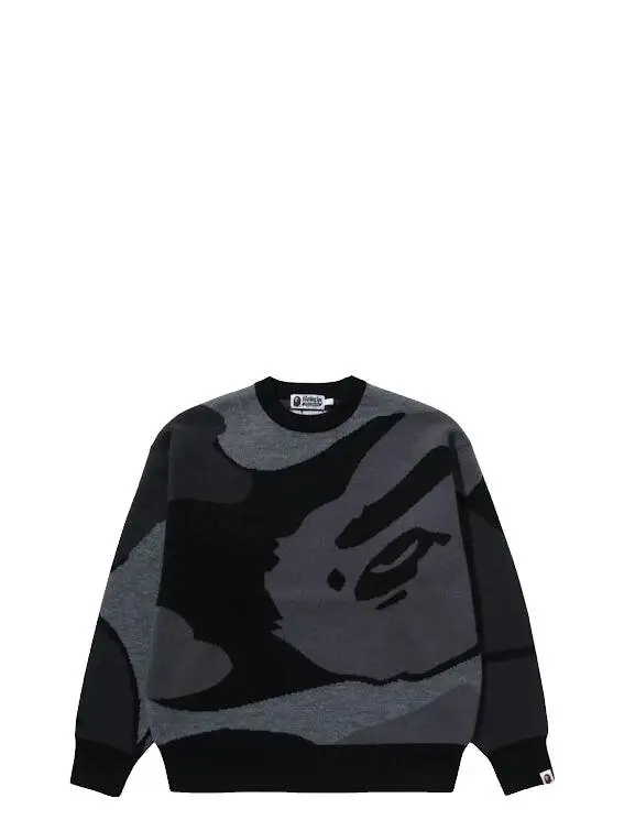 BAPE Mega Abc Camo Knit Crewneck Sweatshirt - Black