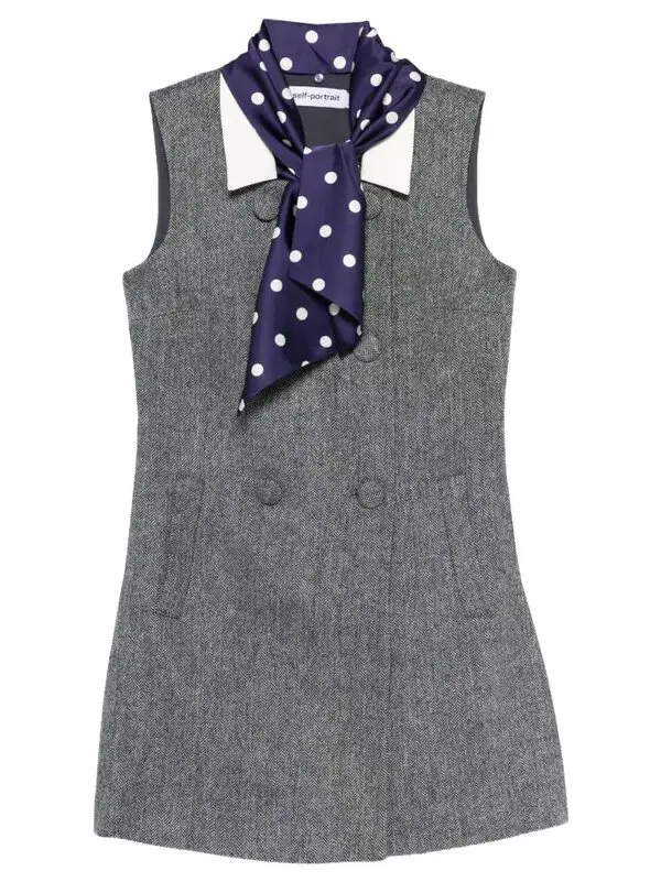 SELF-PORTRAIT Herringbone Mini Dress - Grey