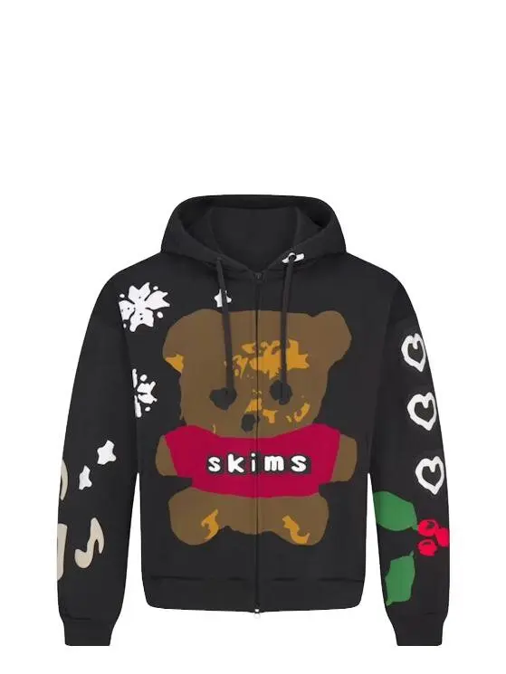 SKIMS X Cactus Plant Flea Market Heavyweight Fleece Zip Up Hoodie - Onyx Teddy Bear Print