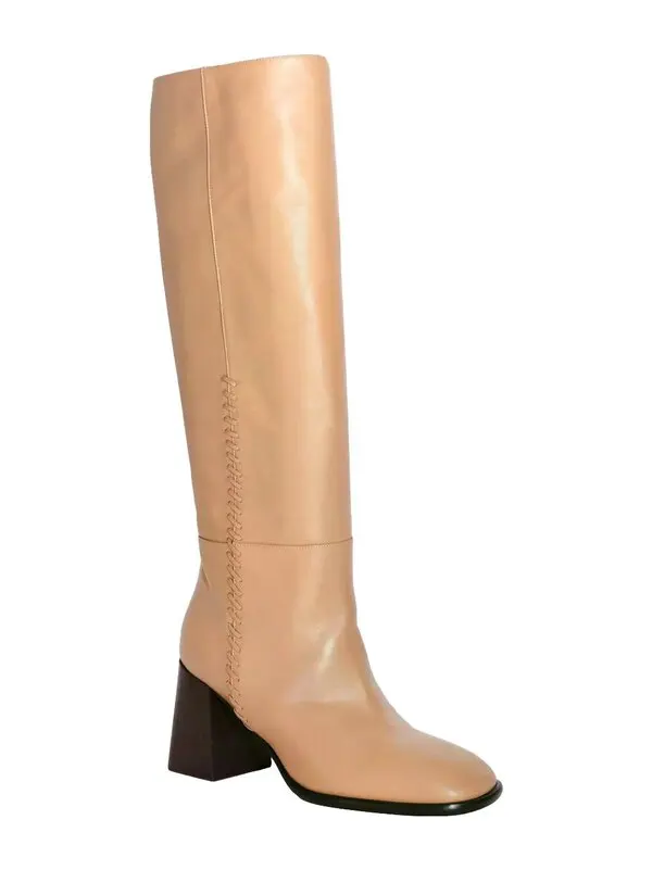 CHUCKIES Stitch Detail Block Heel Boot - Neutrals