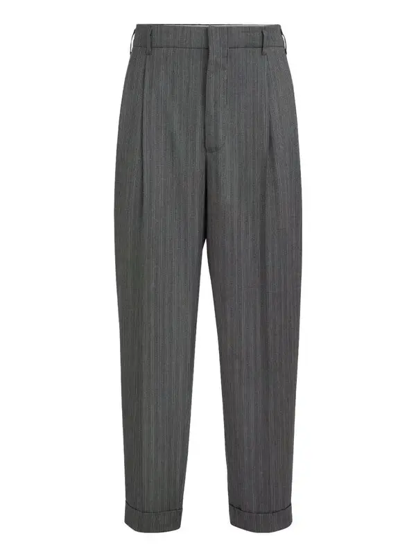 Brunello Cucinelli Striped-pattern Double-pleats Trousers - Grey