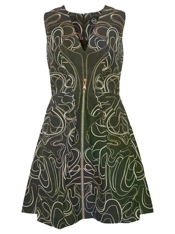 Alexander McQueen Zipper-print Mini Dress - Black