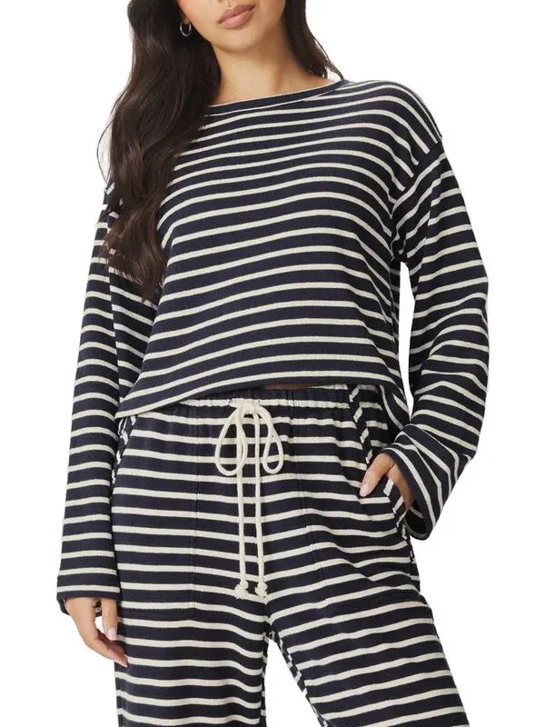 Splendid Livie Stripe Sweatshirt - Navy Blue/moonstone