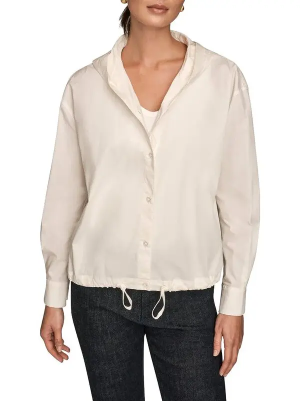 Donna Karan New York Hooded Button-up Shirt - Cream