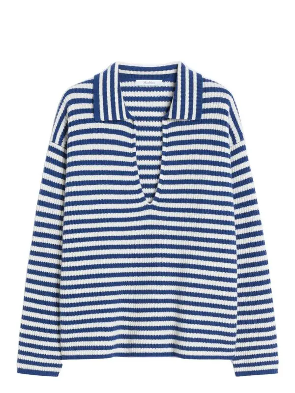 Max Mara Ribbed Cashmere Polo Shirt - White Blue
