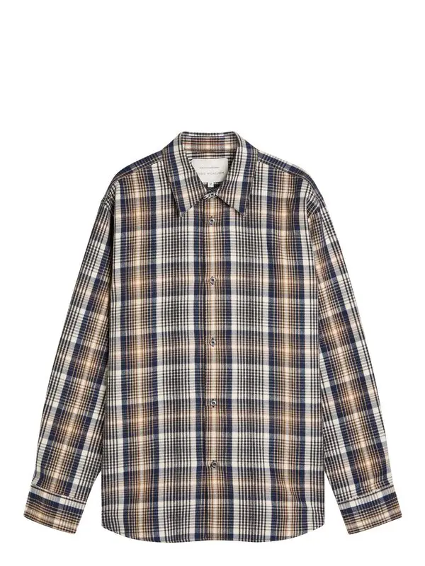 Studio Nicholson Checked Brushed-cotton Shirt - Navy