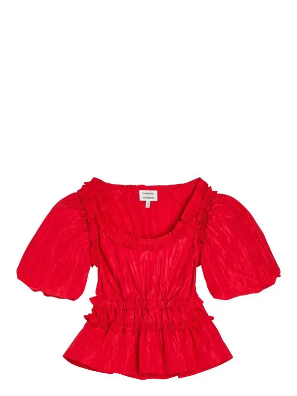 DAMSON MADDER Everly Ruffled Taffeta Blouse - Red