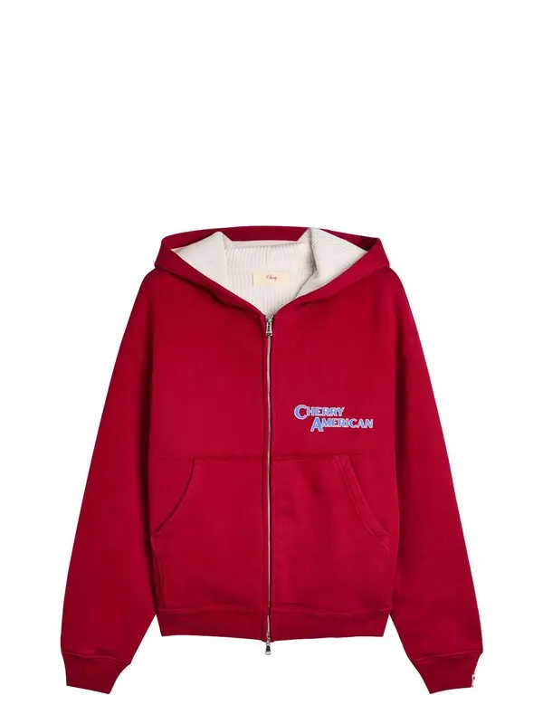 CHERRY LOS ANGELES Thermal Logo-print Zip-through Cotton Sweatshirt - Red