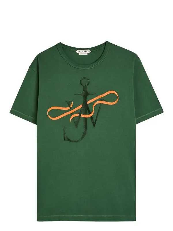 JW Anderson Ribbon Anchor Embroidered Cotton T-shirt - Green
