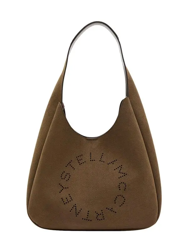 Stella McCartney Logo Faux Suede Shoulder Bag - Moca