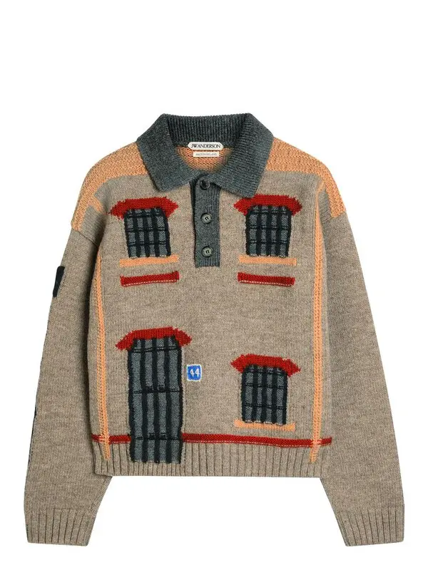 JW Anderson House Wool Polo Jumper - Beige