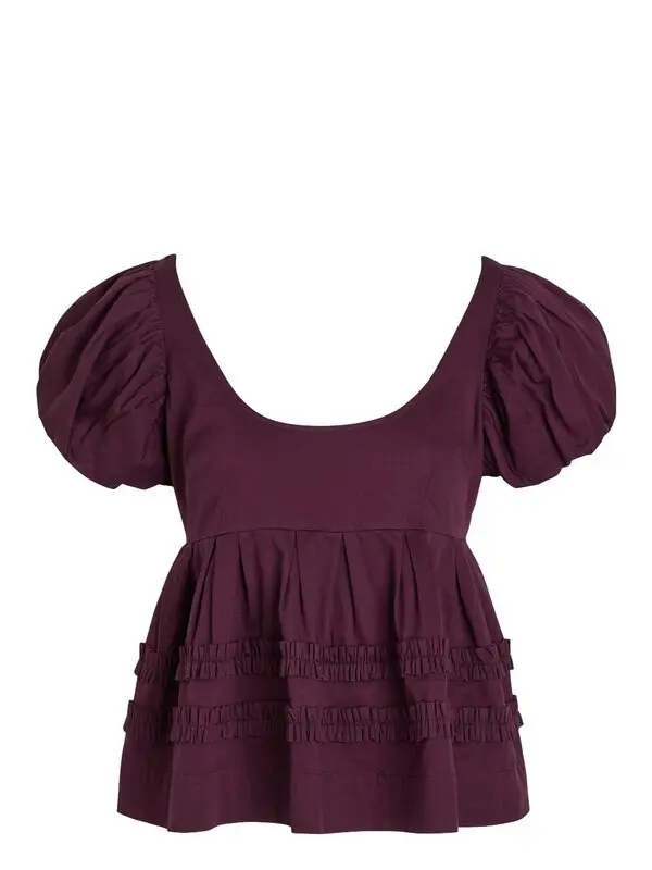 DAMSON MADDER Ruffled Cotton-poplin Blouse - Purple