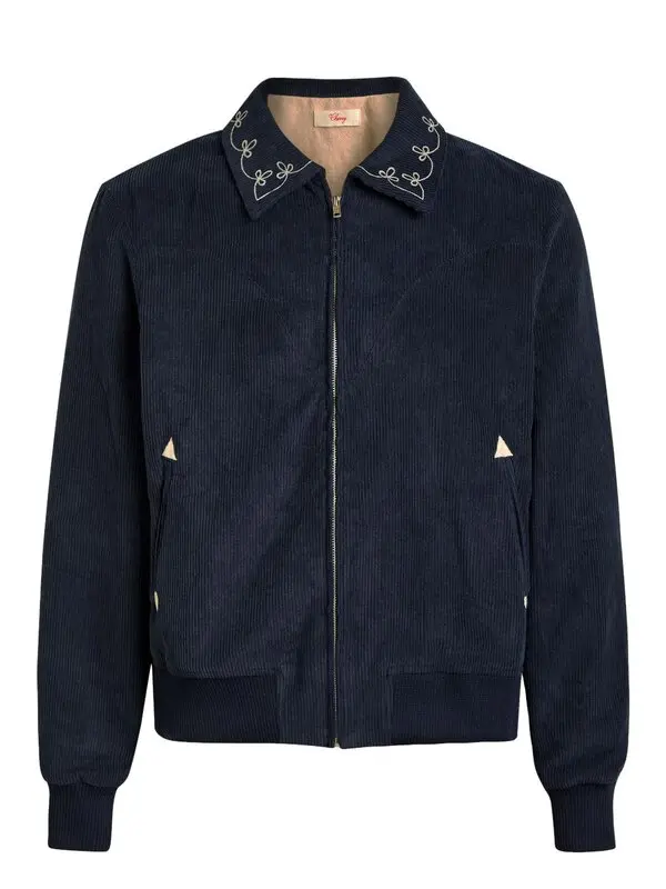 CHERRY LOS ANGELES Embroidered-collar Corduroy Jacket - Navy