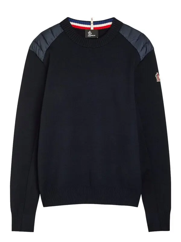 Moncler Shell And Wool-blend Jumper - Navy