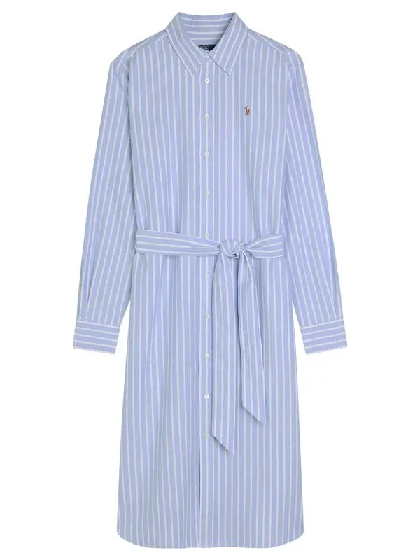 Polo Ralph Lauren Striped Belted Cotton Shirt Dress - Blue