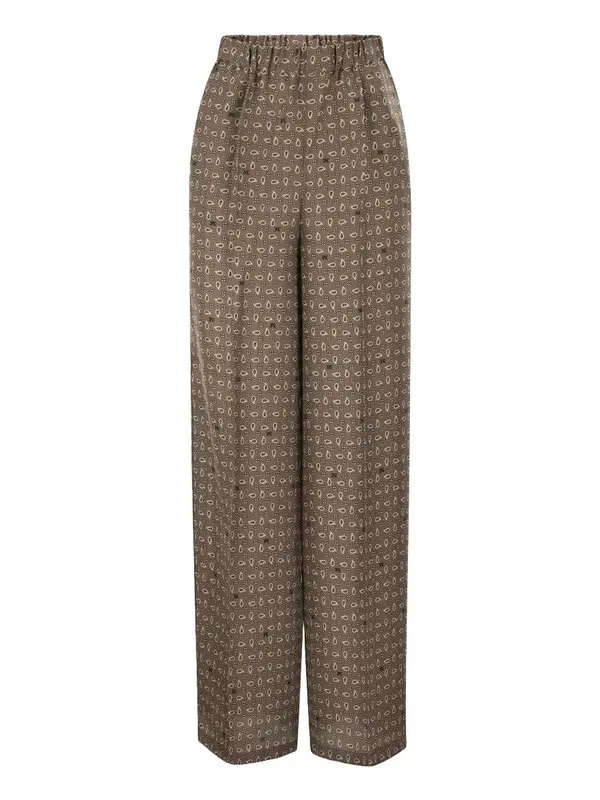 Max Mara Printed Silk Trousers - Brown