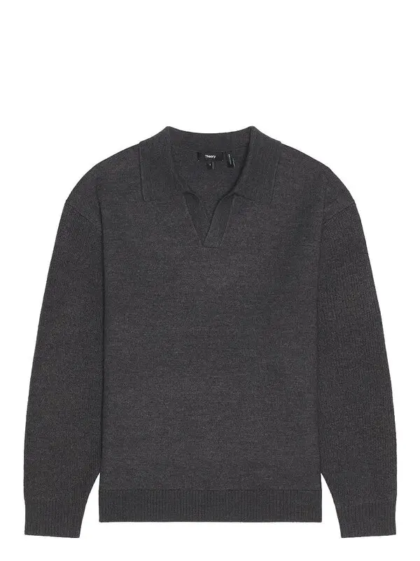 Theory Boiled Merino Long Sleeve Jonny Collar - Dark Grey Melange