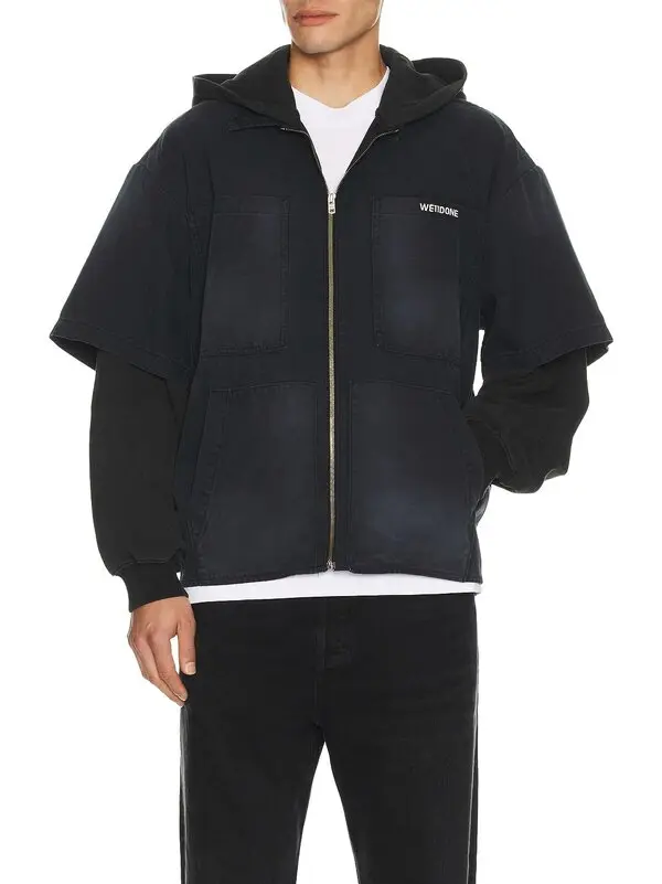 We11Done Faded Layered Hoodie Jacket - Black