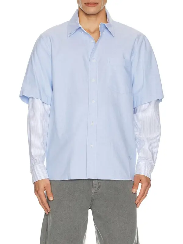 Simkhai Quade Double Sleeve Shirt In Baby Blue - Breeze Multi