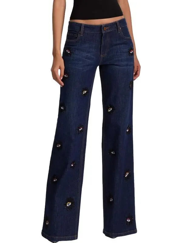 Alice + Olivia Roxie Embellished Jeans - Denim