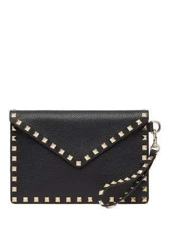 Valentino Garavani Rockstud Grainy Calfskin Pouch - Black