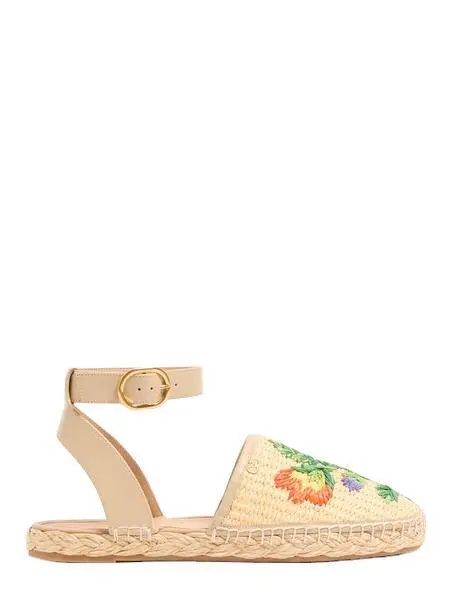 Valentino Garavani Bribri Raffia Sandal With Floral Embroidery - Beige