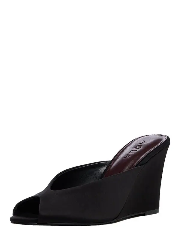 Aqua Astra Wedge Pumps - Black Satin