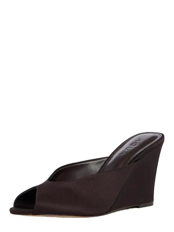 Aqua Astra Wedge Pumps - Brown Satin