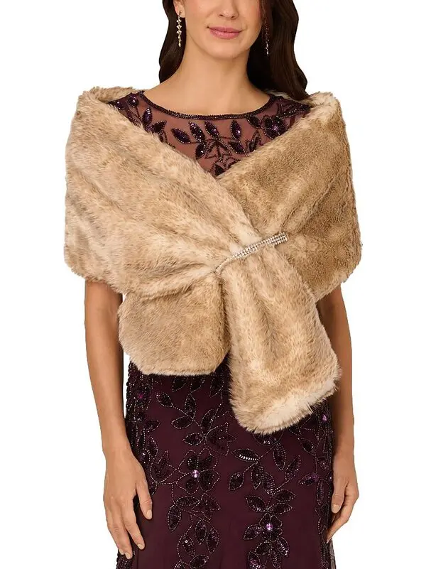 Adrianna Papell Embellished Faux Fur Wrap - Champagne