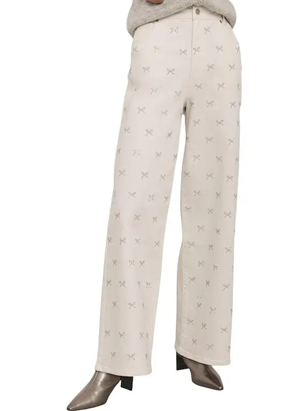 Mint Velvet Embellished Wide Leg Jeans - White