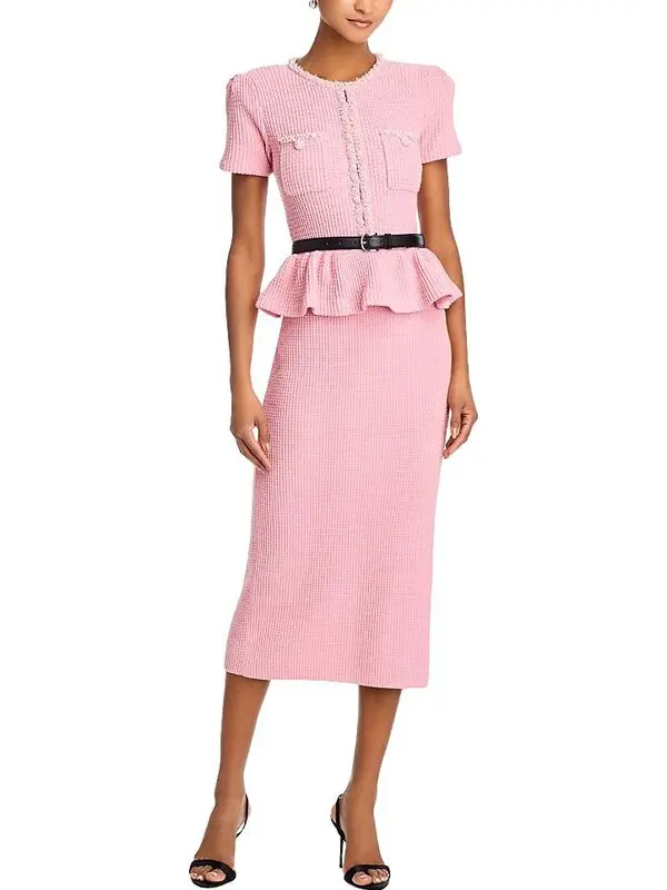 SELF-PORTRAIT Peplum Waist Midi Dress - Pink