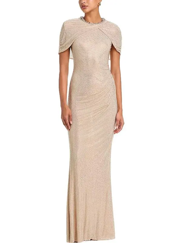 SELF-PORTRAIT Rhinestone Cape Gown - Champagne